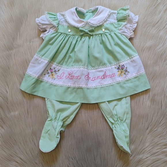 Vintage | Dresses | Vintage I Love Grandma Green And White Dress With ...